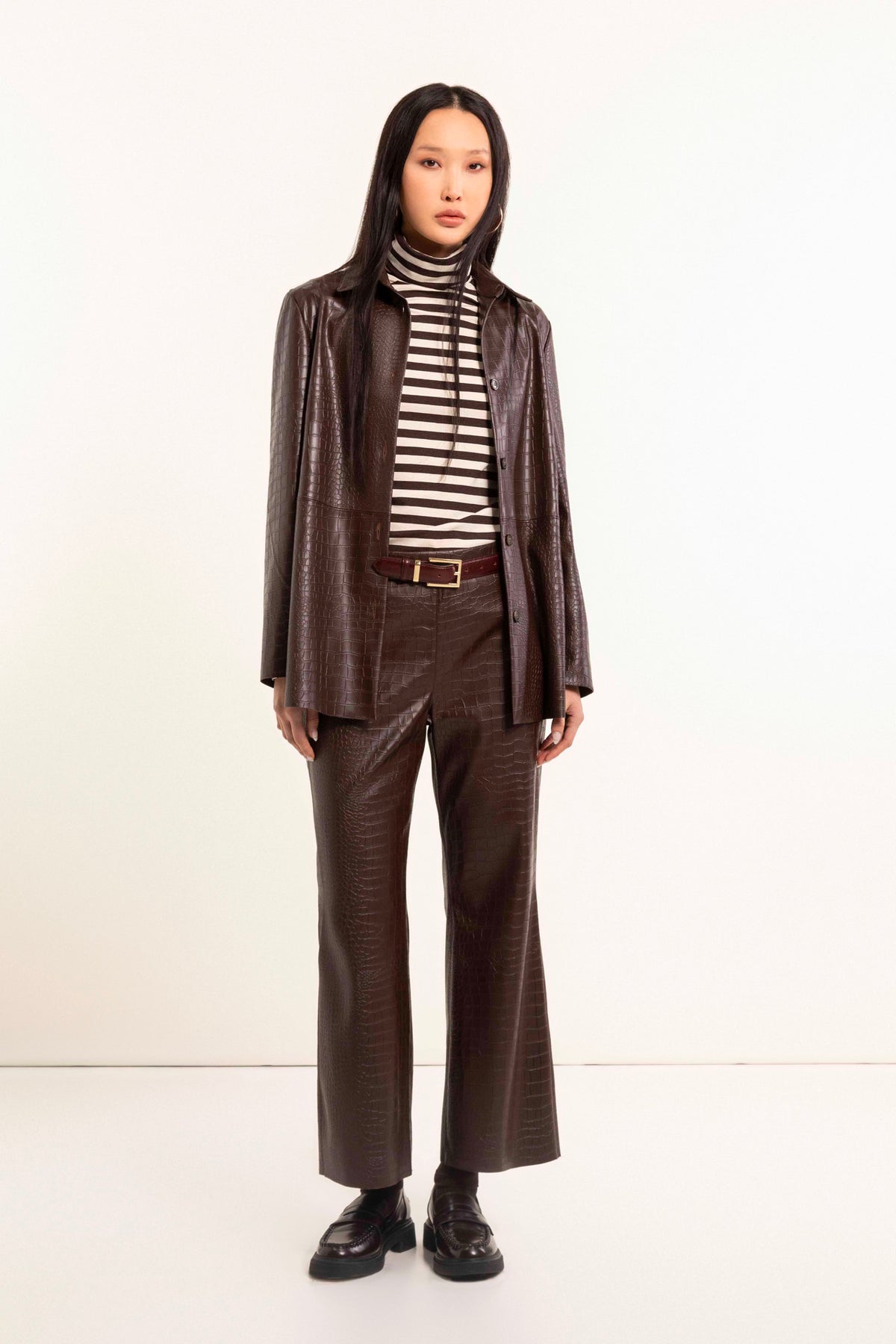 Pantalone trombetta in ecopelle marrone - Maria Bellentani